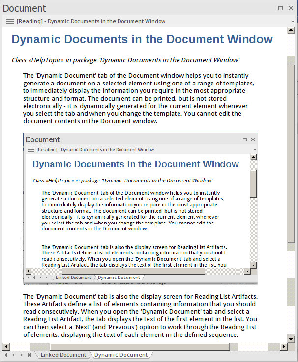 Dynamic Documents in the Document Window | Enterprise Architect User Guide